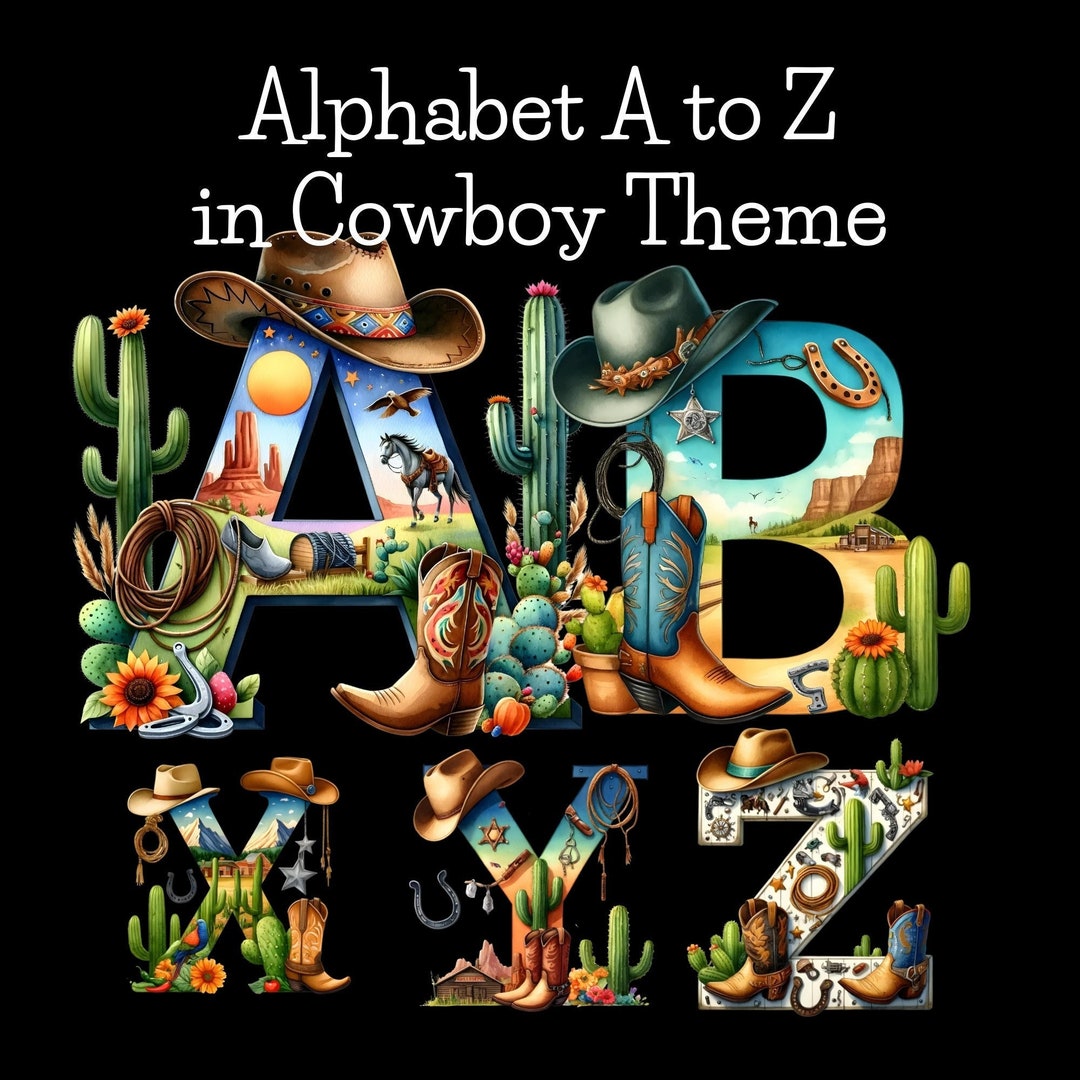 Alphabet A to Z in Cowboy Theme, Watercolor Clipart, Commercial Use - Etsy