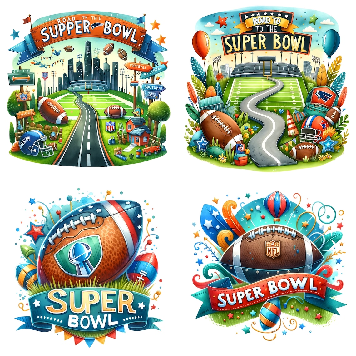 American Football Clipart Theme, Watercolor Clipart, Cute Watercolor ...