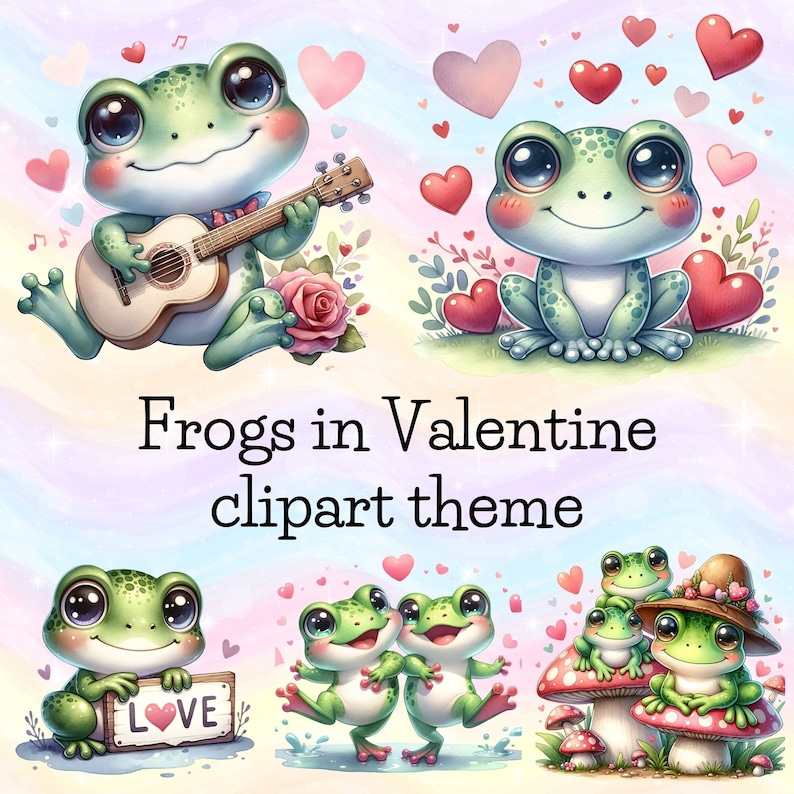 Frogs in Valentine Clipart Theme, Watercolor Clipart, Cute Watercolor ...