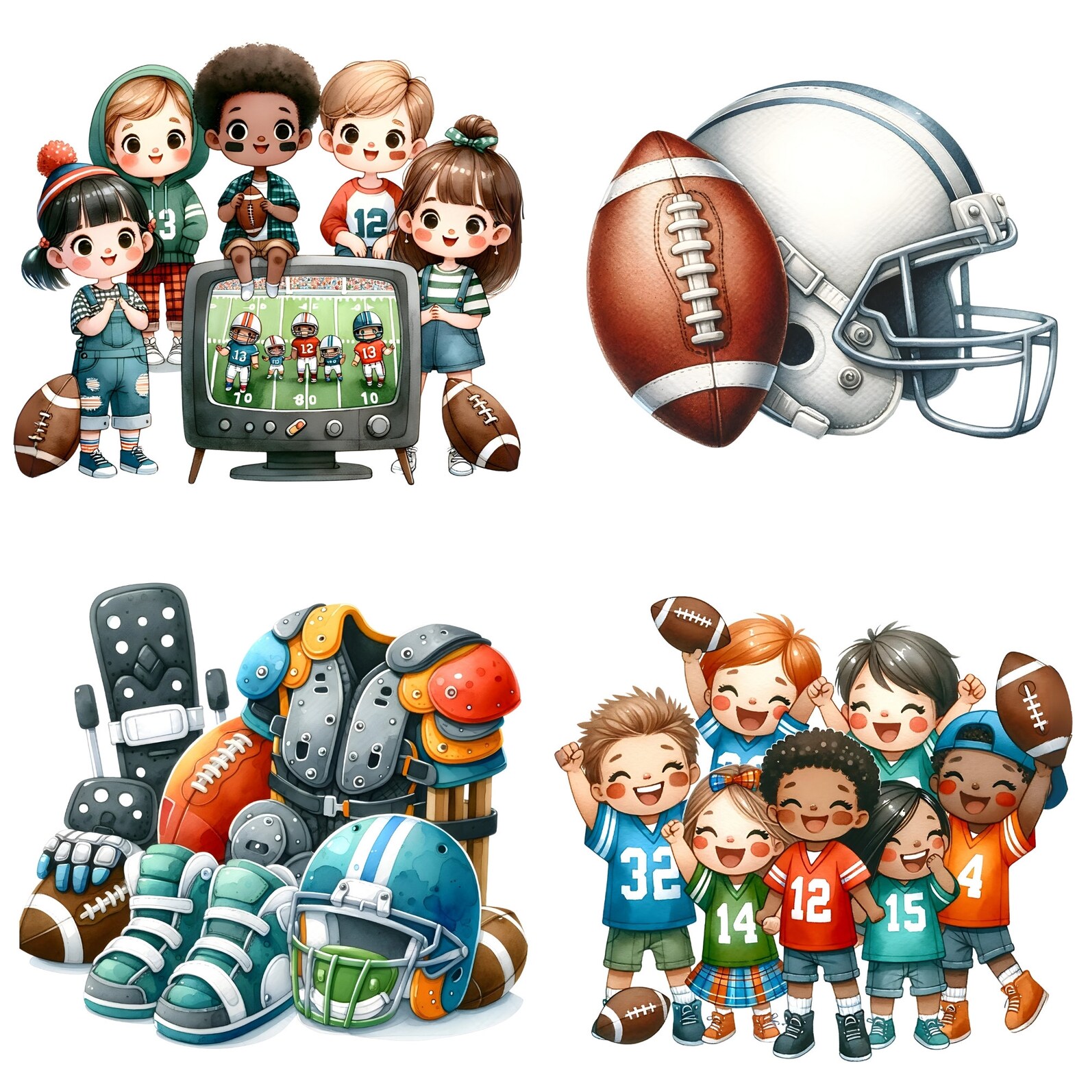 American Football Clipart Theme, Watercolor Clipart, Cute Watercolor ...