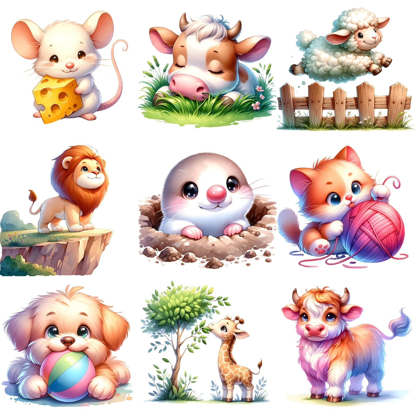 Cute Watercolor Animal Clipart, Invitation Design (PNG, 300 DPI) - Etsy