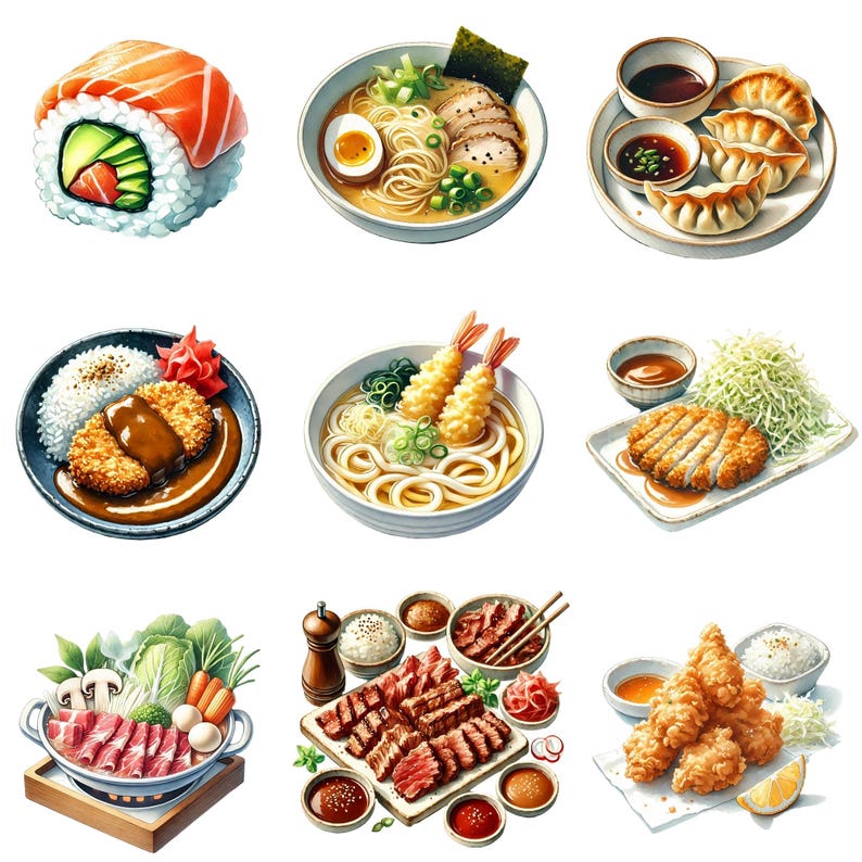 Japanese Food, Watercolor Clipart, Commercial Use - Etsy