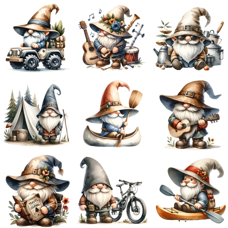 Camping Gnomes Watercolor Clipart: Invitation Design PNG (commercial ...