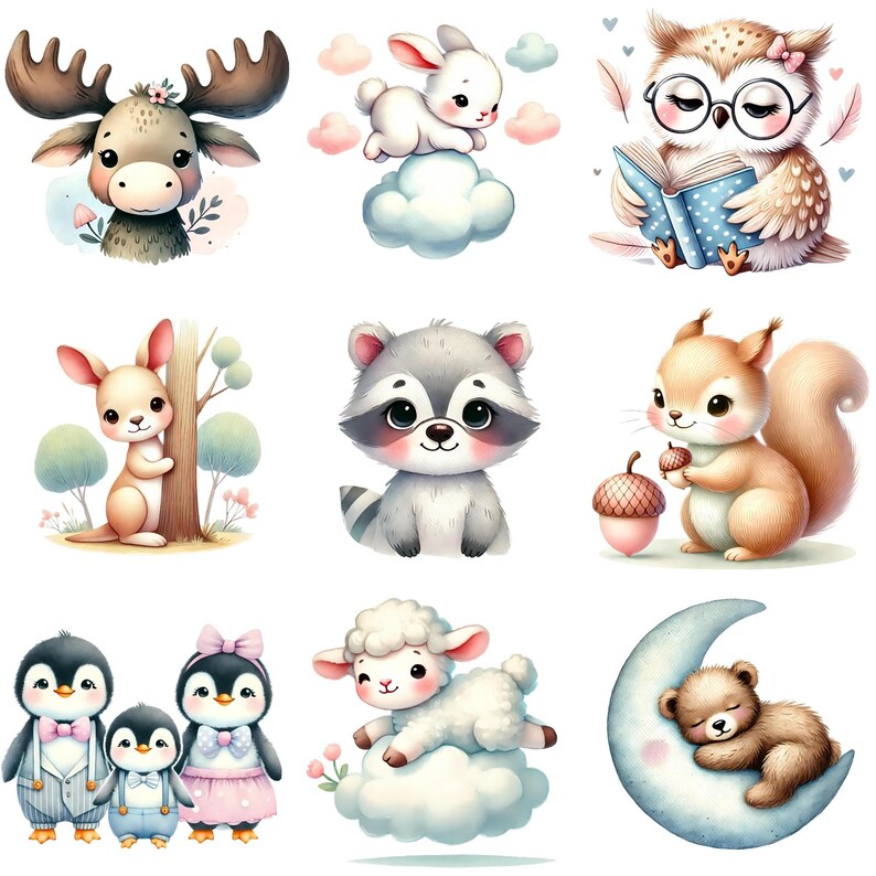 Cute Animals Watercolor Clipart, Commercial Use (PNG, 300 DPI) - Etsy