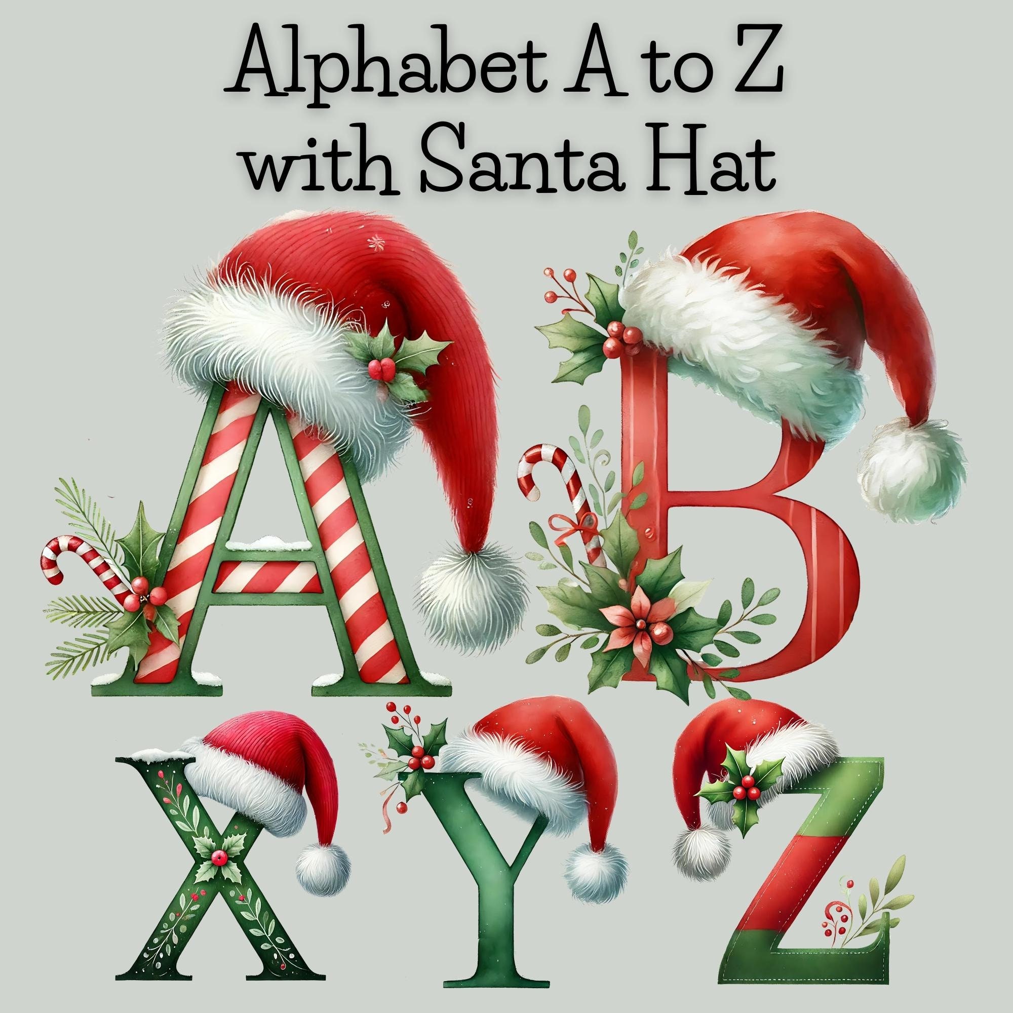 Alphabet A to Z With Santa Hat, Watercolor Clipart, Commercial Use - Etsy