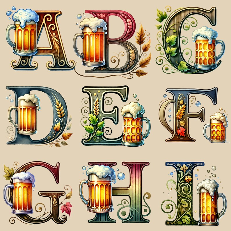 Alphabet A to Z With Beer Mug, Watercolor Clipart, Commercial Use - Etsy