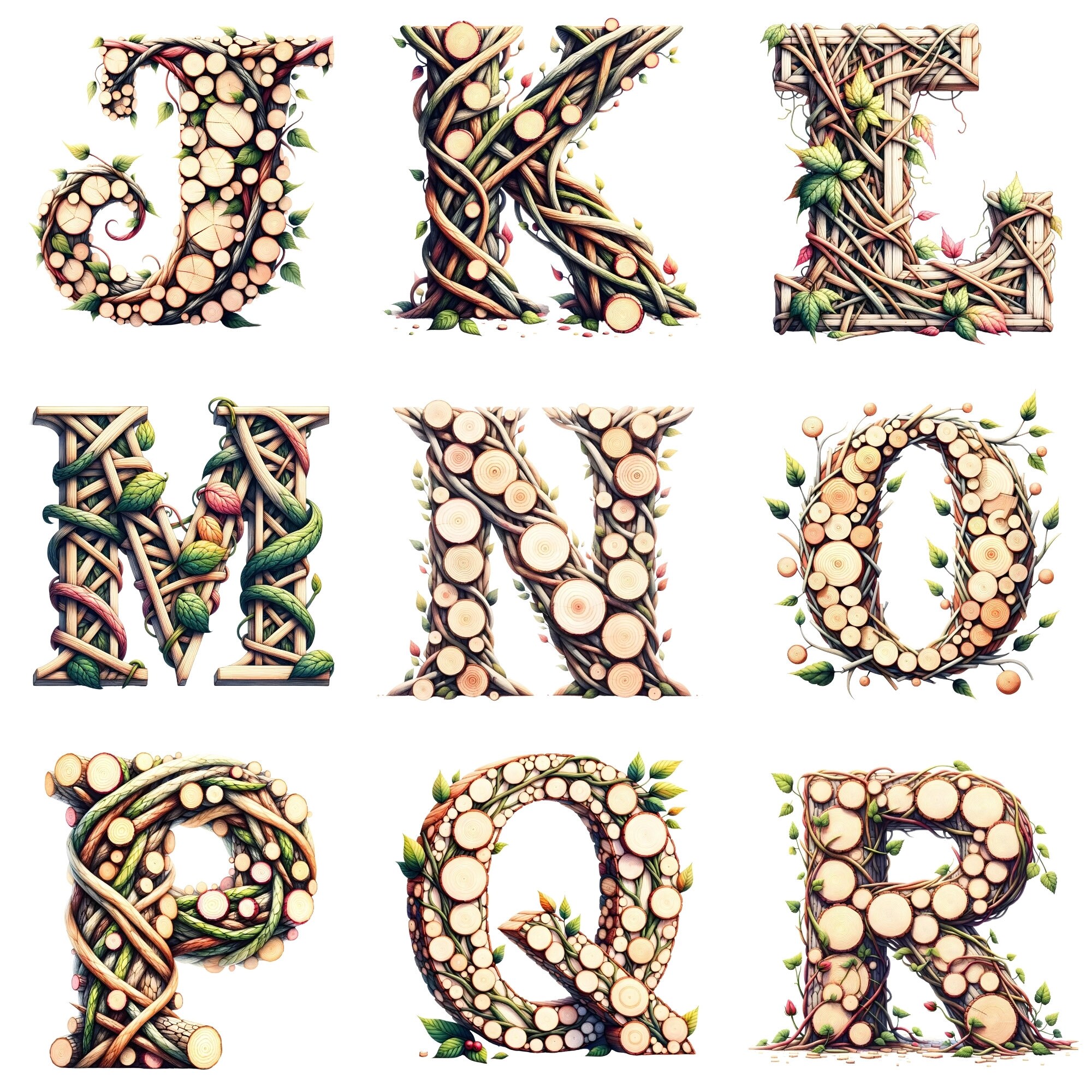 Alphabet A to Z Are Made From Logs and Vines, Watercolor Clipart, Cute ...