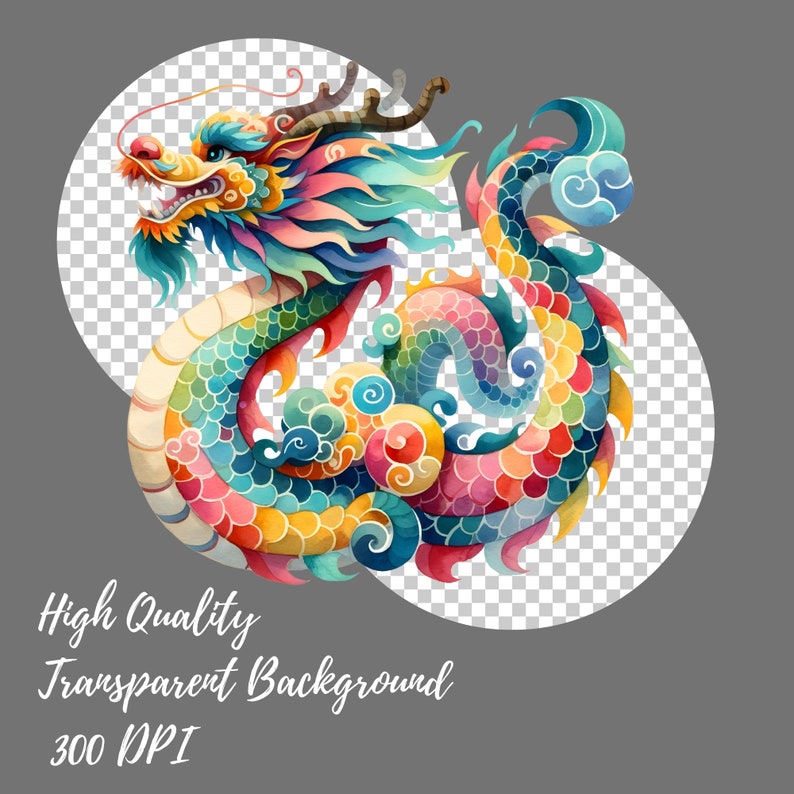 Dragon and Elements for Chinese New Year Theme, Watercolor Illustration ...