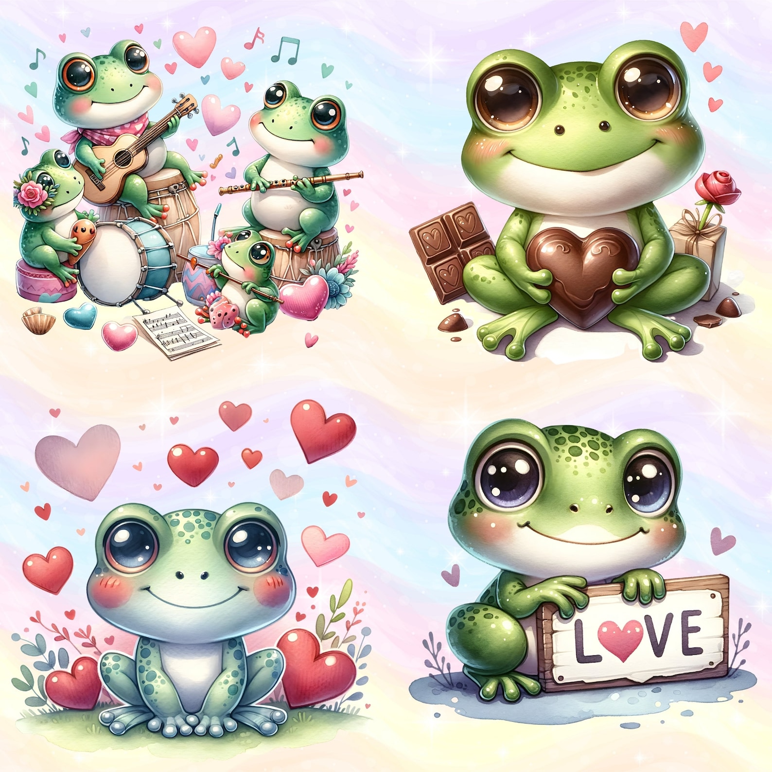 Frogs in Valentine Clipart Theme, Watercolor Clipart, Cute Watercolor ...