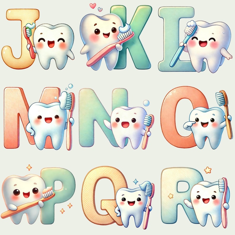 Alphabet A to Z With Cute Tooth Character, Watercolor Clipart ...