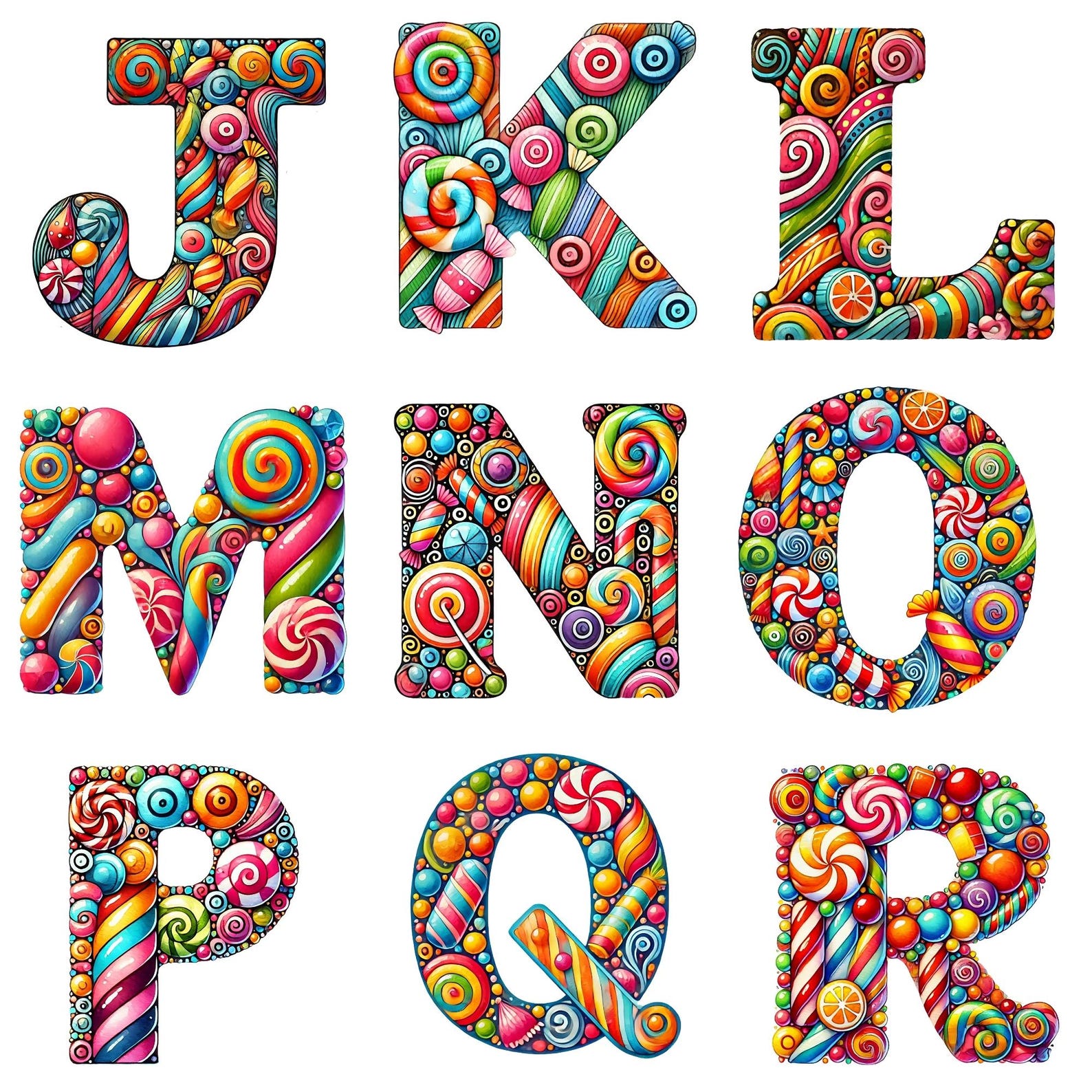 Candy Alphabet Clipart: Watercolor Letters A-Z (PNG, Commercial Use) - Etsy