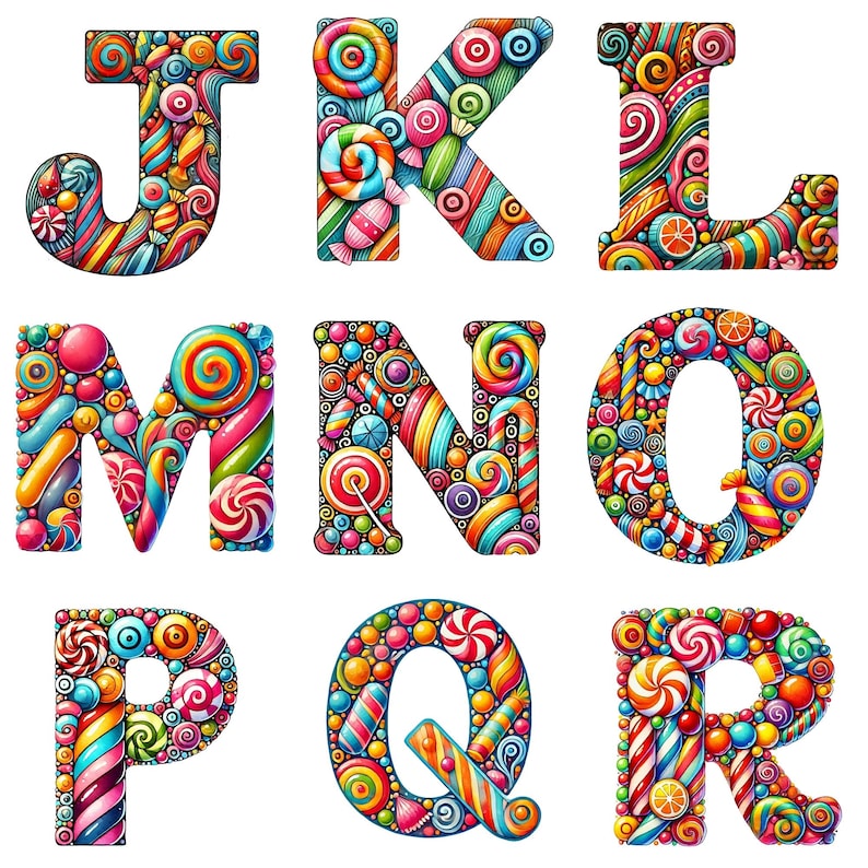 Candy Alphabet Clipart: Watercolor Letters A-Z (PNG, Commercial Use) - Etsy