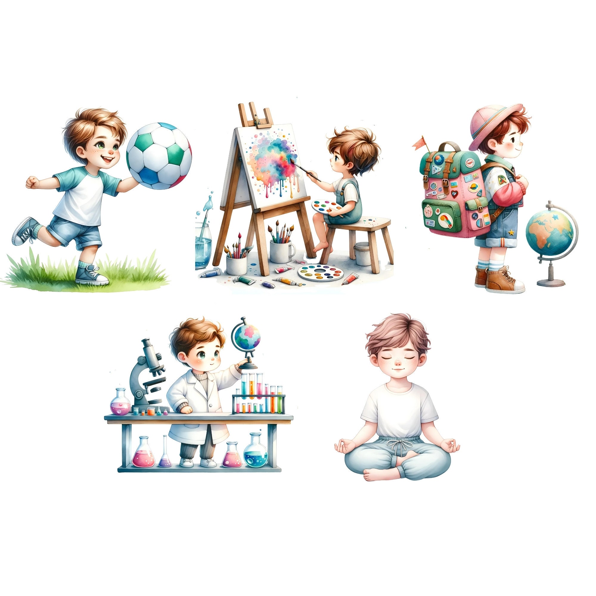 14 PNG , 300 DPI, Activities for Kindergarten, Watercolor Clipart, Cute ...