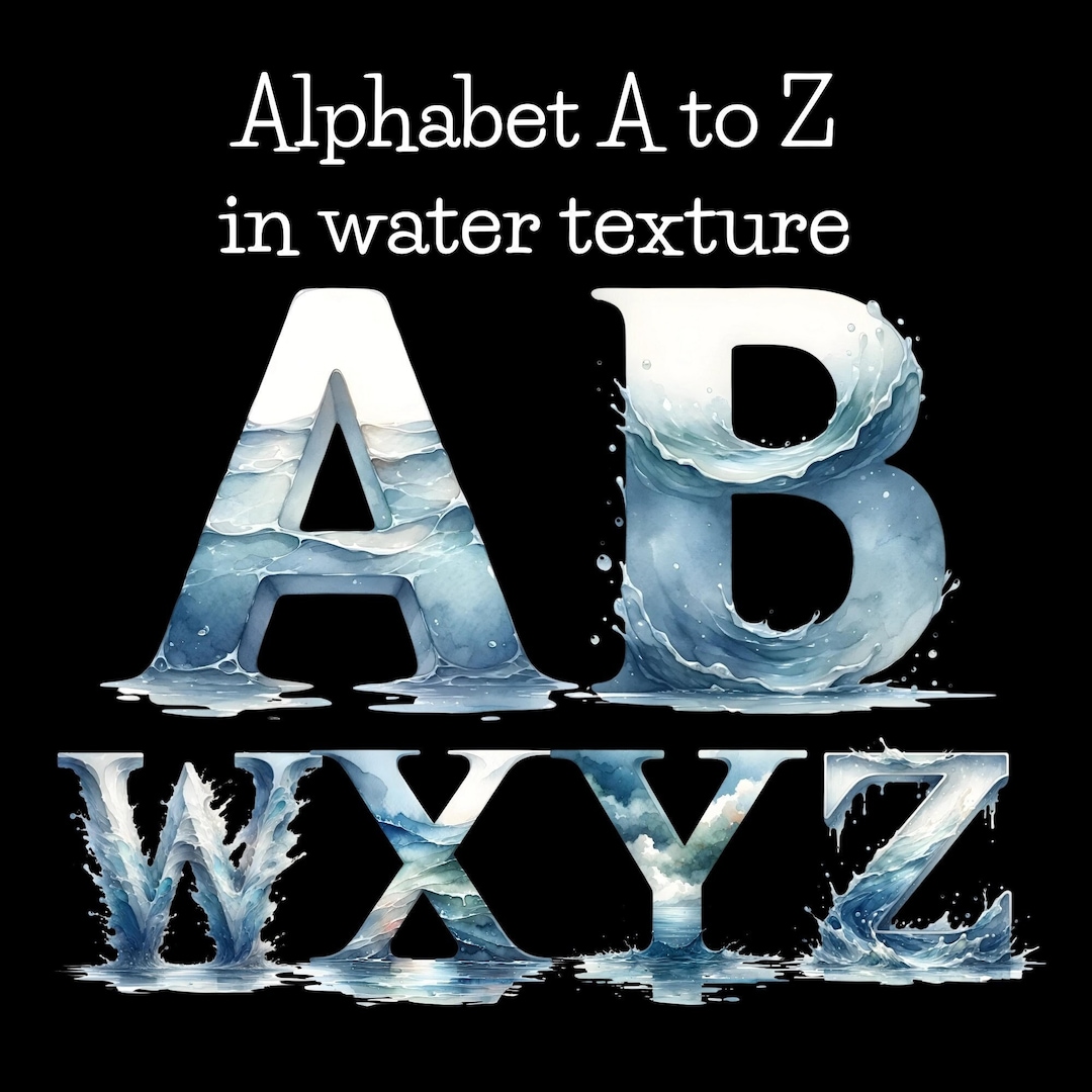 Alphabet A to Z in Water Texture, Watercolor Clipart, Commercial Use - Etsy