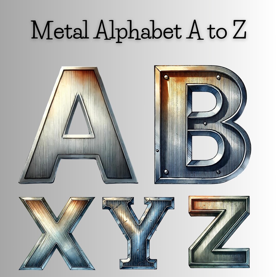 Metal Alphabet A to Z, Watercolor Clipart, Commercial Use - Etsy