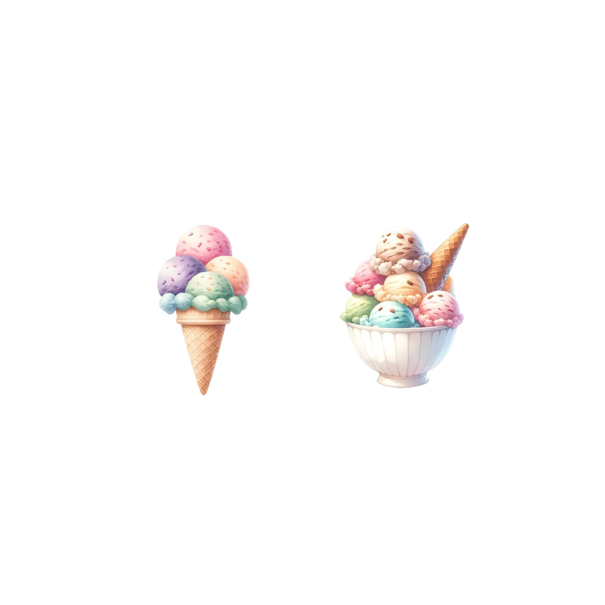 20 PNG , 300 DPI, Ice Cream in Various Forms, Watercolor Clipart, Cute ...