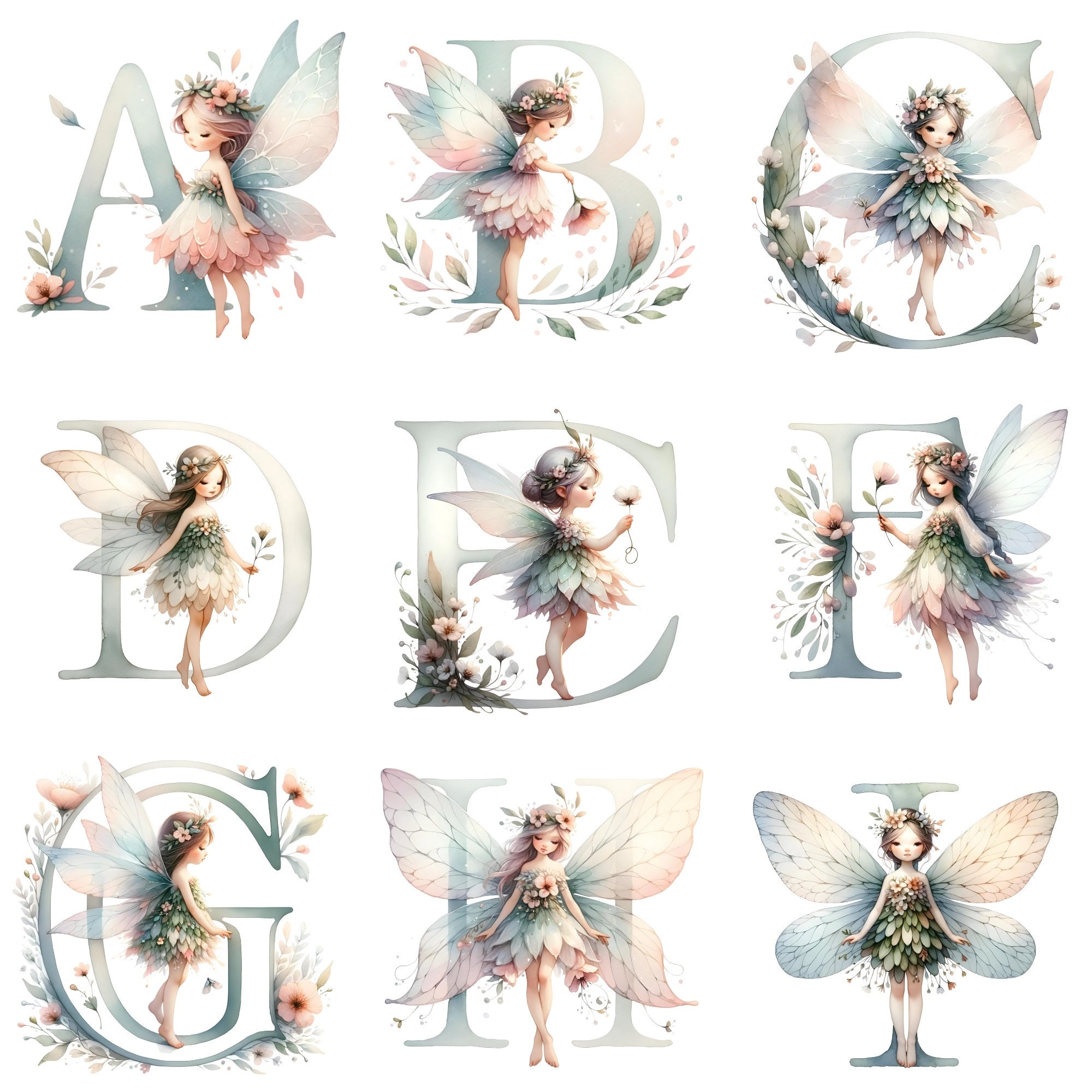Alphabet A to Z With Fairy, Watercolor Clipart, Cute Watercolor for ...