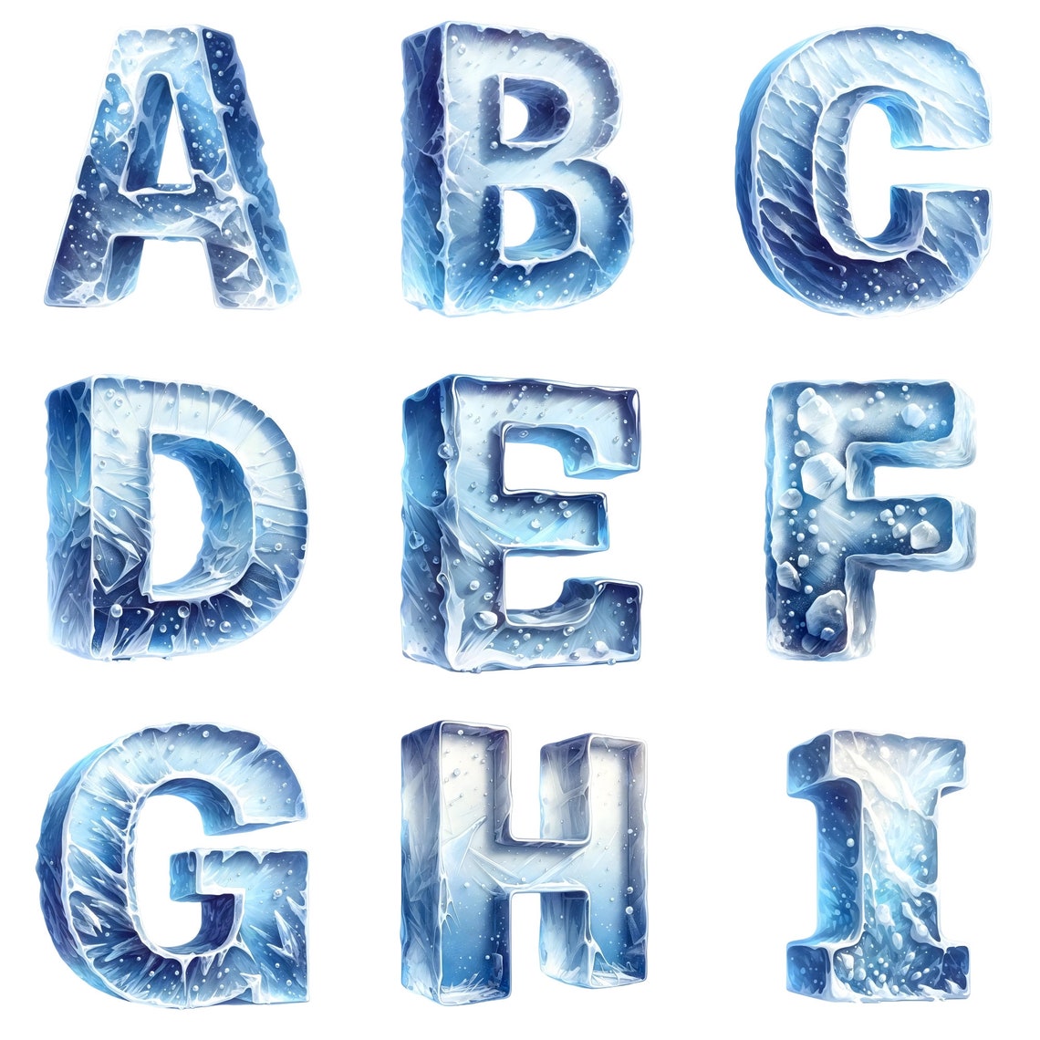 Ice Alphabet A to Z, Watercolor Clipart, Commercial Use - Etsy