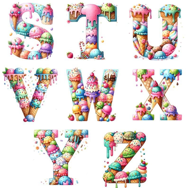 Alphabet A to Z in Ice Cream Theme, Watercolor Clipart, Cute Watercolor ...