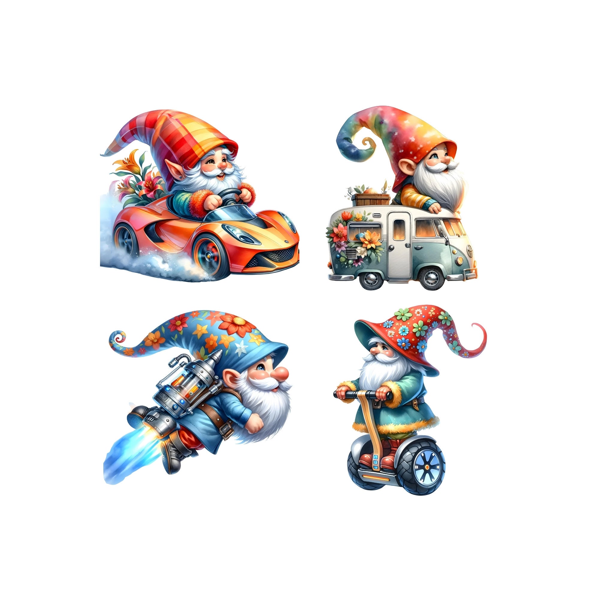 22 PNG, 300 DPI, Gnome With Vehicle, Watercolor Clipart, Commercial Use ...