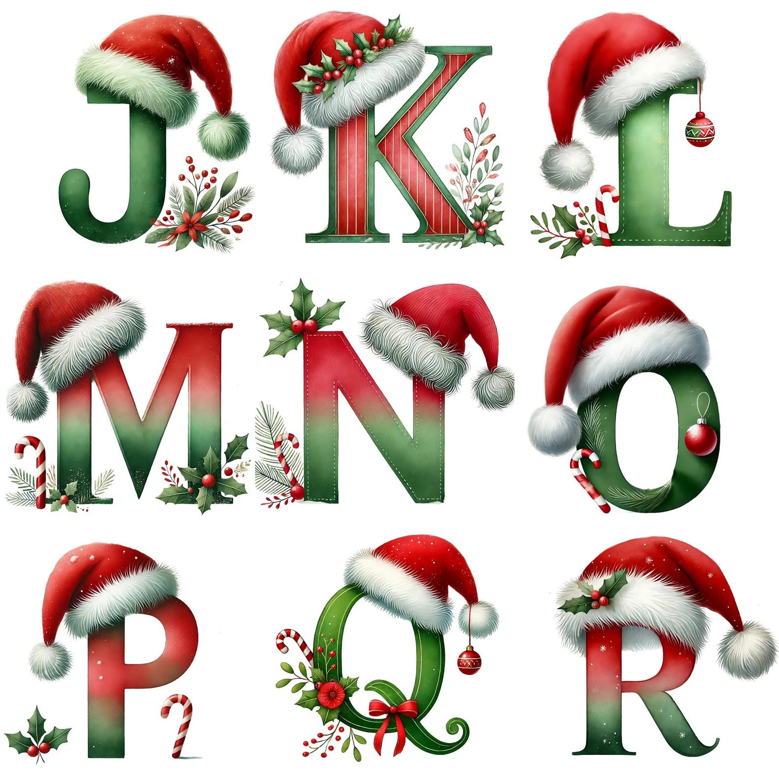Alphabet A to Z With Santa Hat, Watercolor Clipart, Commercial Use - Etsy
