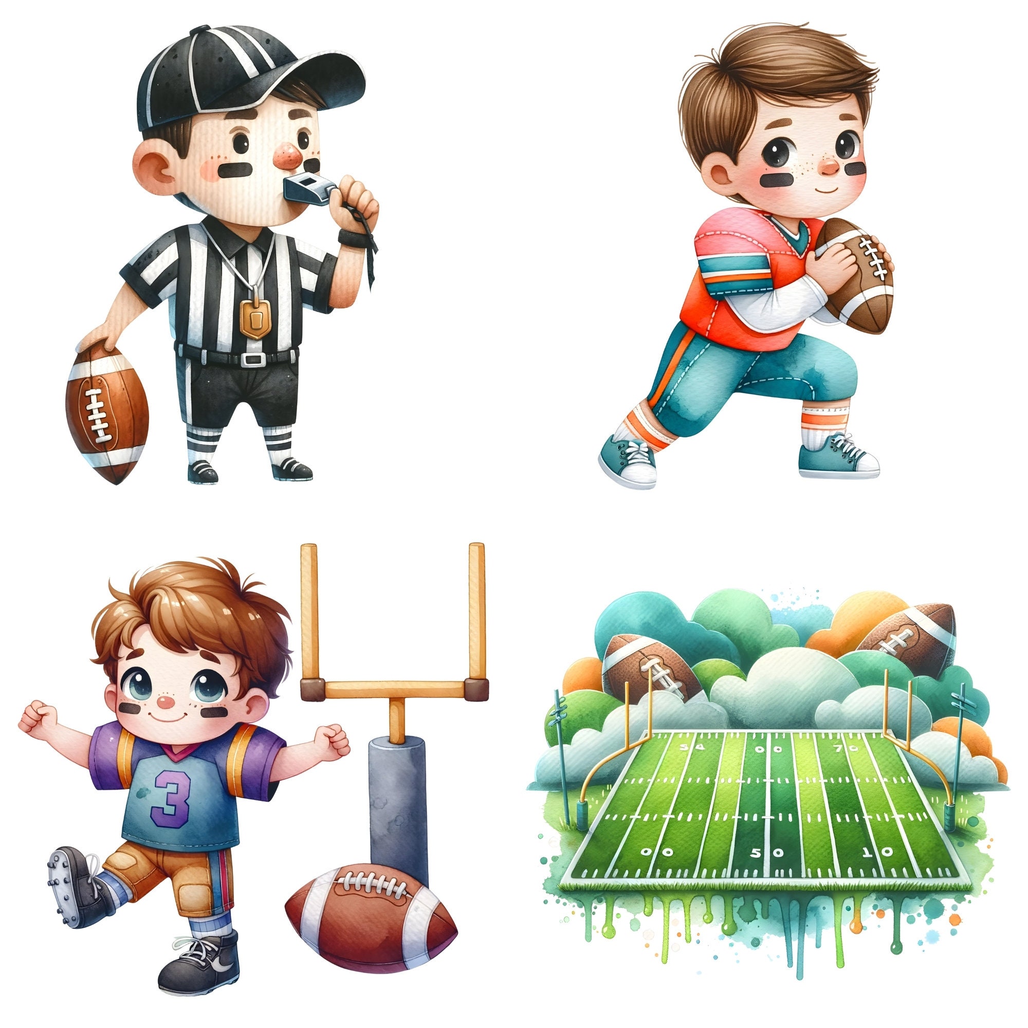 American Football Clipart Theme, Watercolor Clipart, Cute Watercolor ...