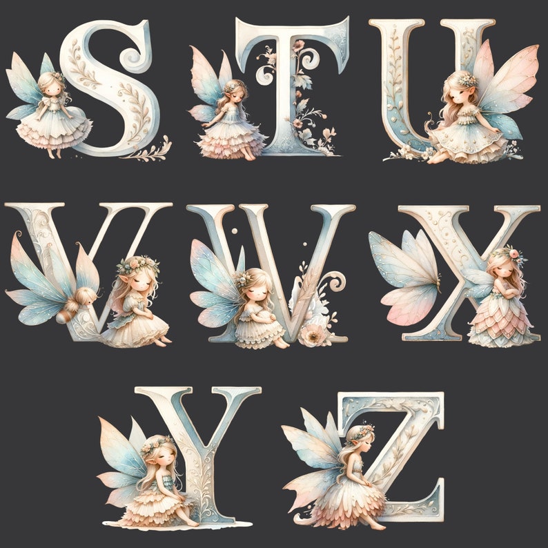 Fairy Alphabet Clipart A-Z: Watercolor Letters (PNG, 300 DPI) - Etsy