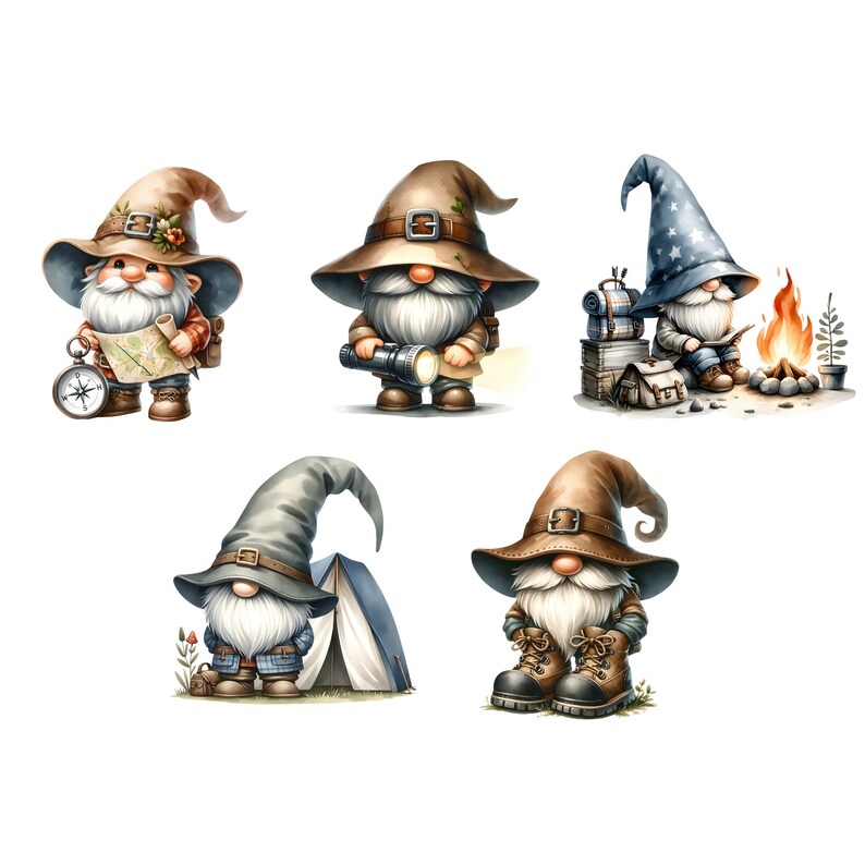23 PNG, Gnomes in Camping Theme, Watercolor Clipart, Cute Watercolor ...