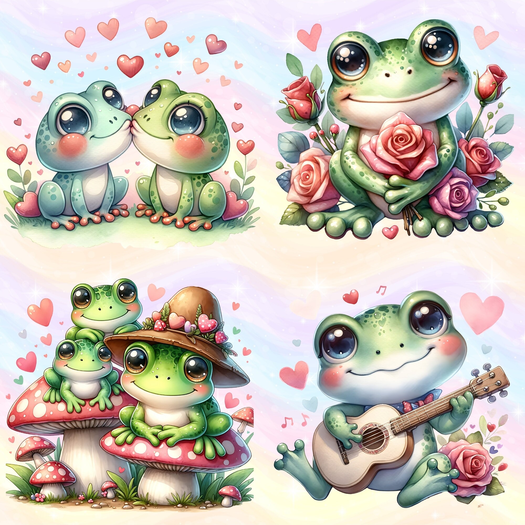 Frogs in Valentine Clipart Theme, Watercolor Clipart, Cute Watercolor ...