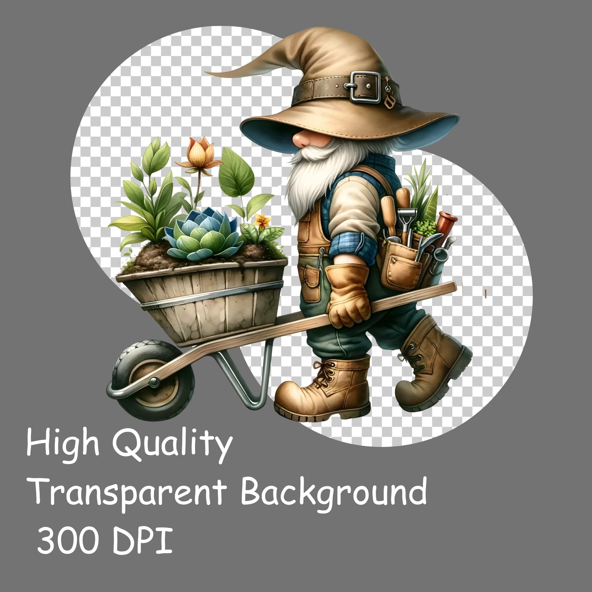 23 PNG, 300 DPI, Gnome With Gardening Tools, Watercolor Clipart, Cute ...