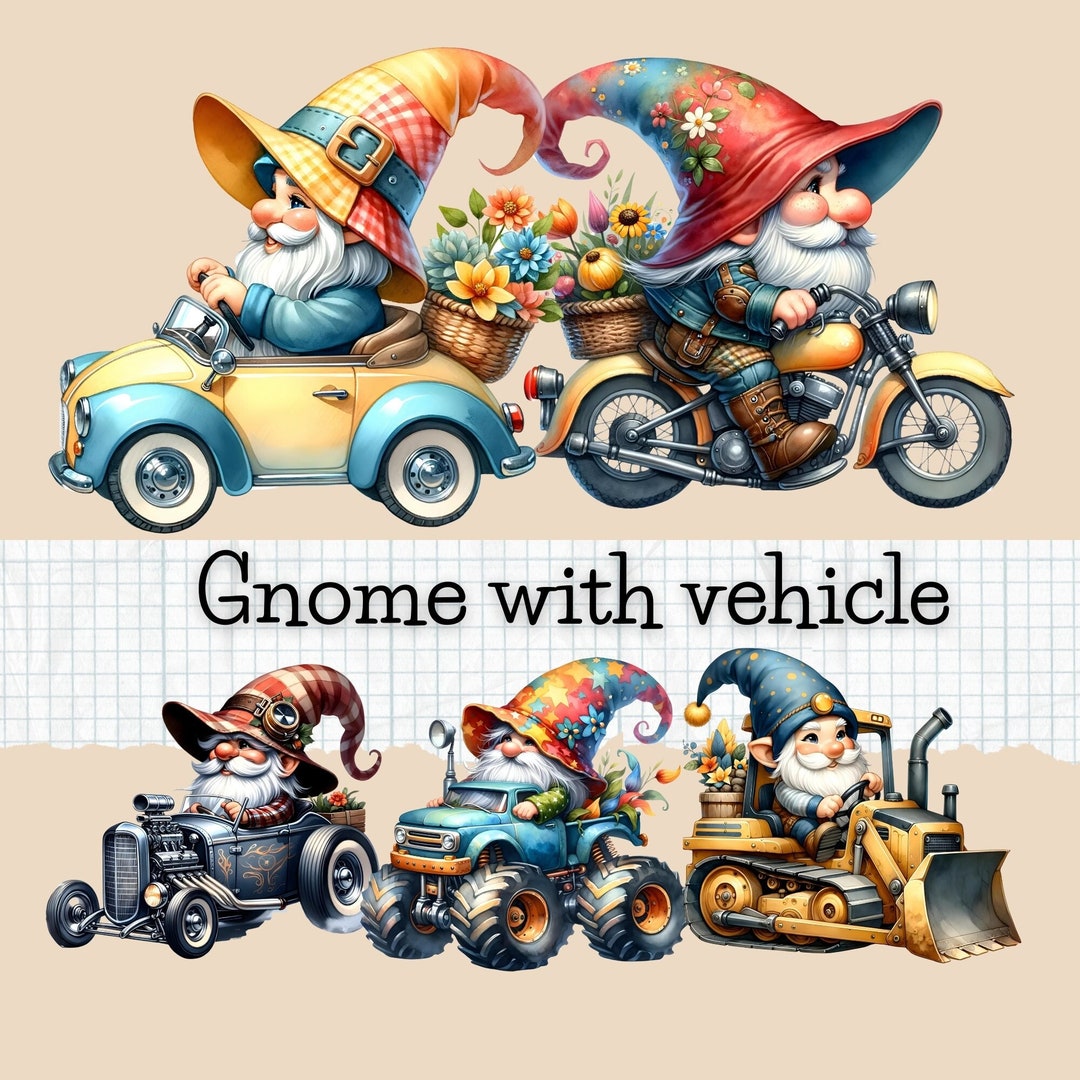 22 PNG, 300 DPI, Gnome With Vehicle, Watercolor Clipart, Commercial Use ...
