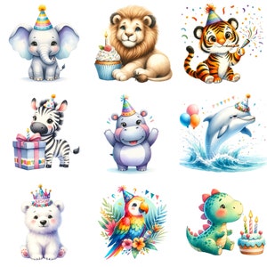 Cute Animal Birthday Watercolor Clipart, Invitation Design (300 DPI) - Etsy