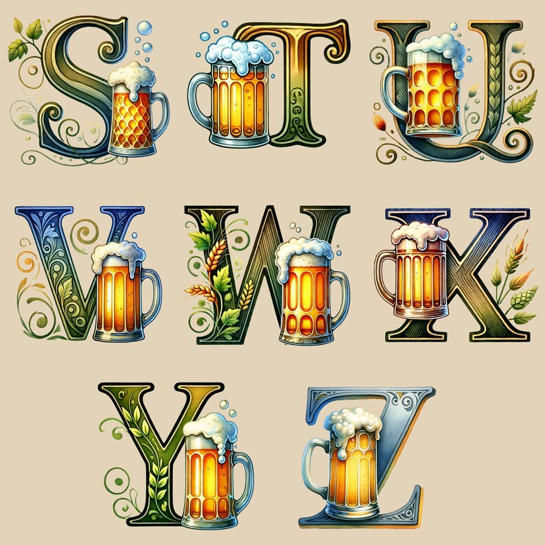 Alphabet A to Z With Beer Mug, Watercolor Clipart, Commercial Use - Etsy