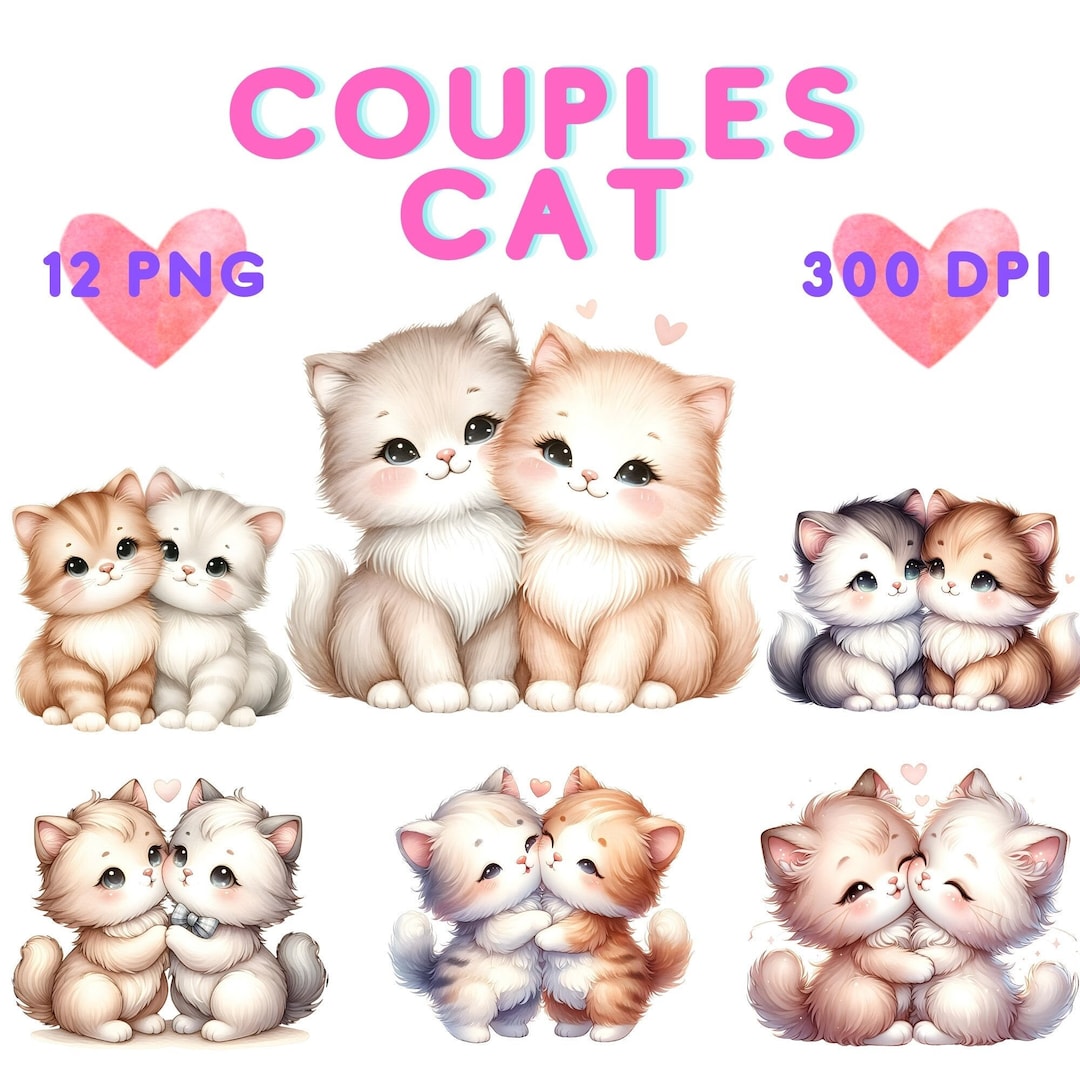 Couples Cat Clipart: Watercolor Illustration (300 DPI) - Etsy