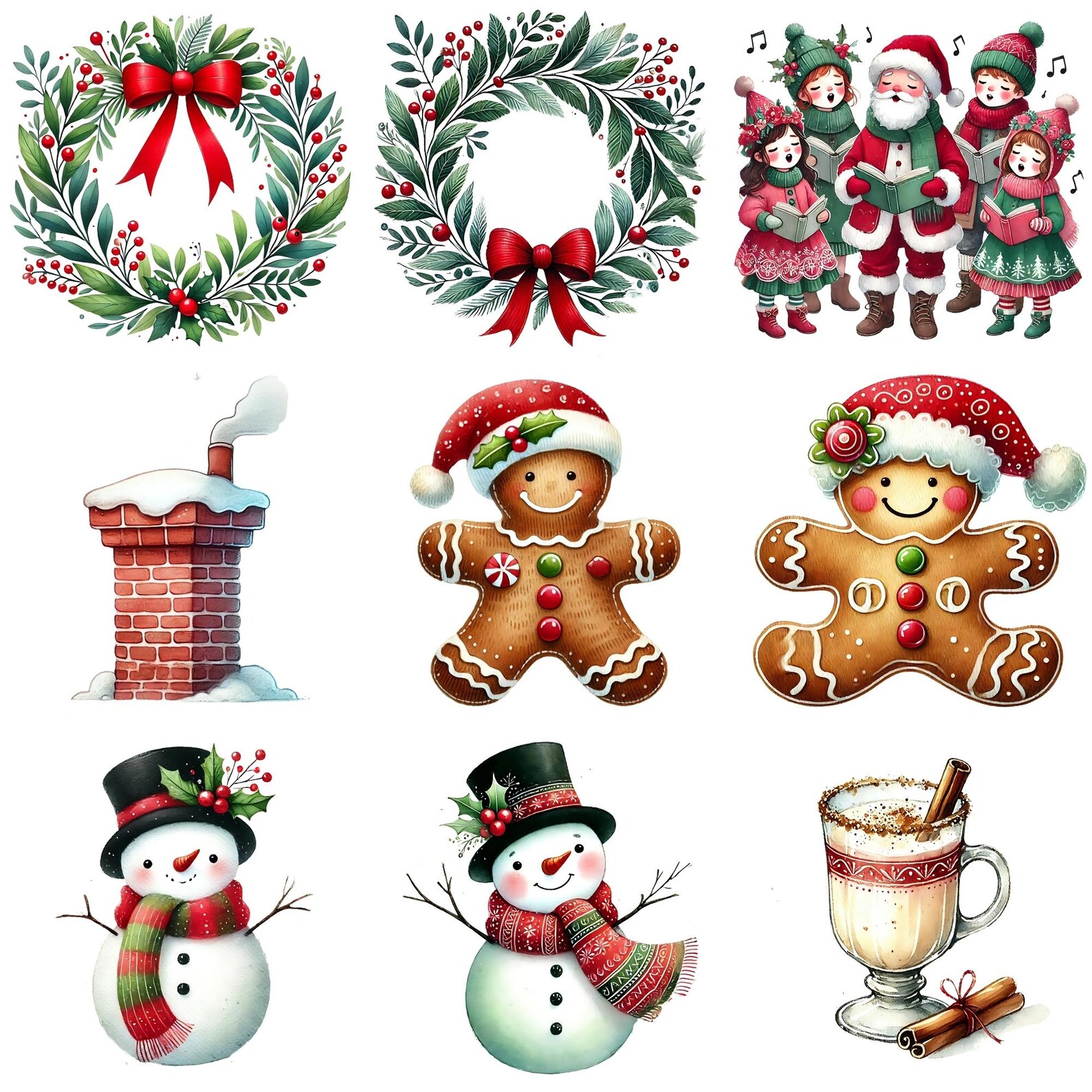 20 PNG, 300 DPI, Christmas Elements, Watercolor Clipart, Commercial Use ...