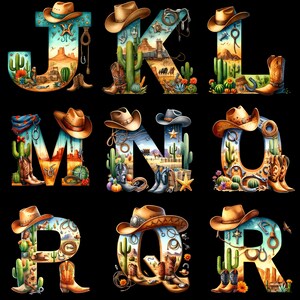 Alphabet A to Z in Cowboy Theme, Watercolor Clipart, Commercial Use - Etsy