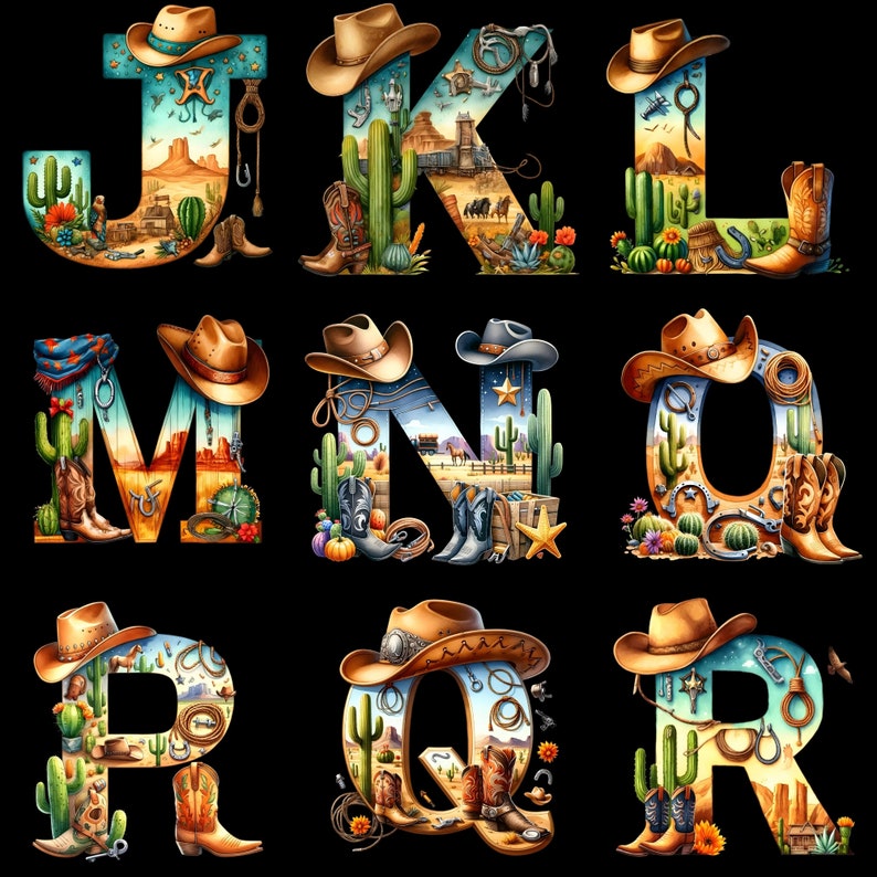 Alphabet A to Z in Cowboy Theme, Watercolor Clipart, Commercial Use - Etsy
