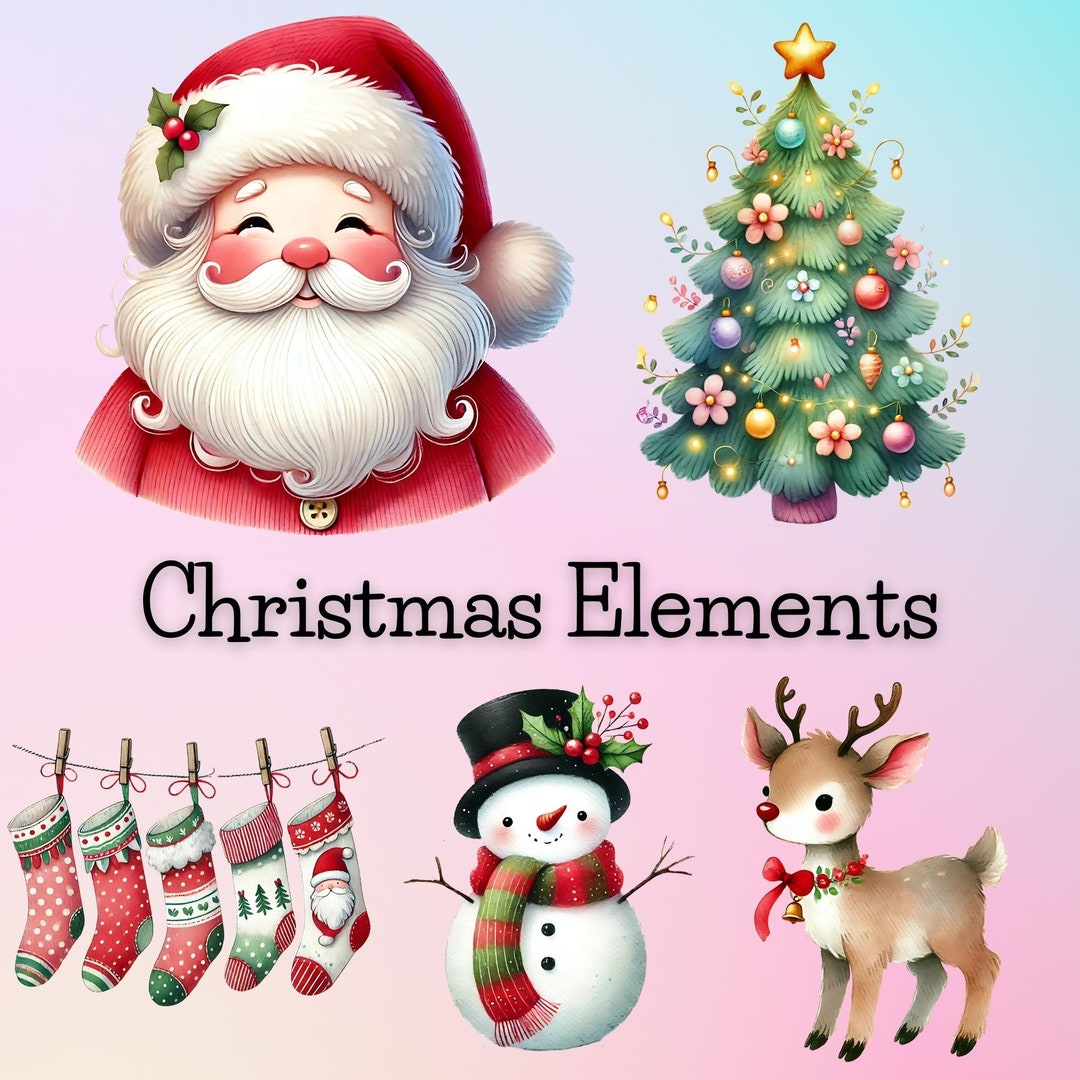 20 PNG, 300 DPI, Christmas Elements, Watercolor Clipart, Commercial Use ...