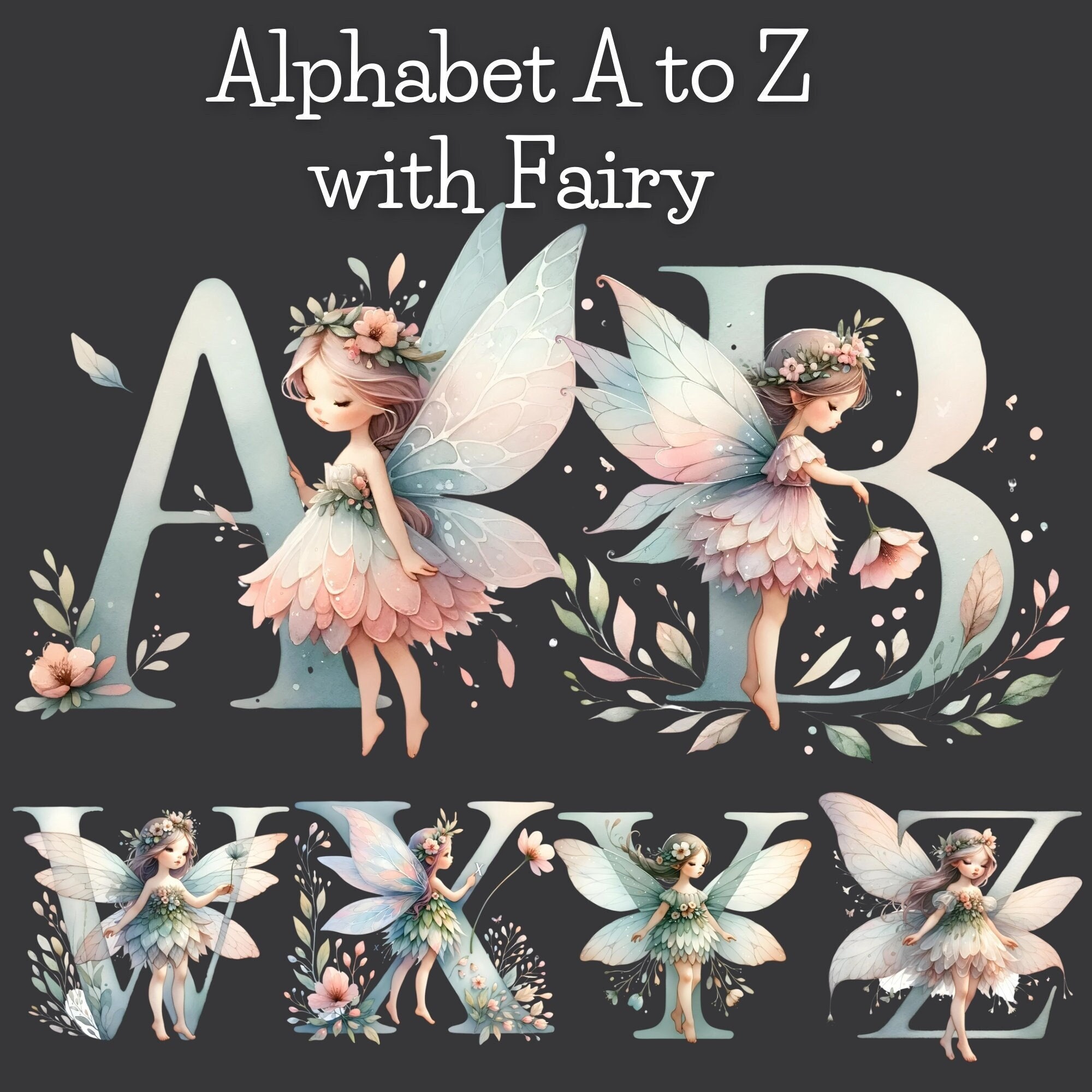 Alphabet A to Z With Fairy, Watercolor Clipart, Cute Watercolor for ...