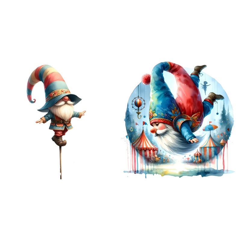 14 PNG, 300 DPI, Gnomes in the Circus, Watercolor Clipart, Cute ...