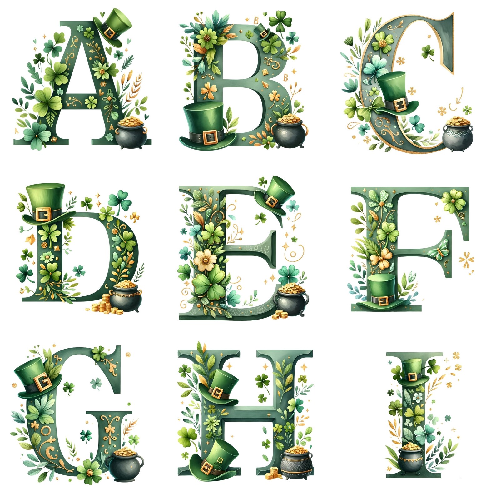 Alphabet A to Z in St. Patrick's Day Theme, Watercolor Clipart, Cute ...
