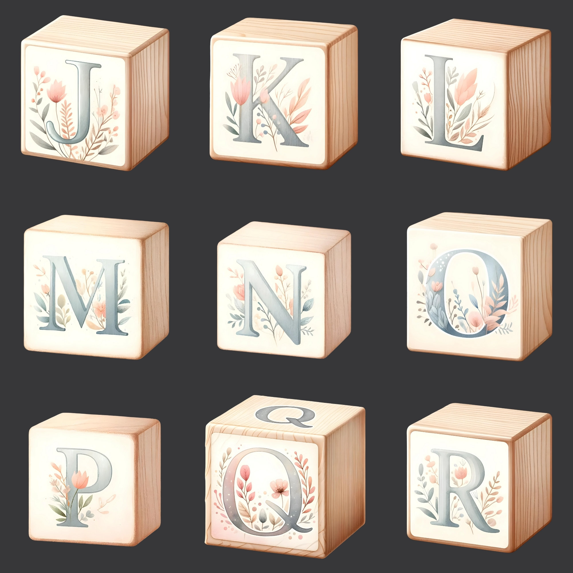 Alphabet A to Z Square Wooden Block, Watercolor Clipart, Commercial Use ...