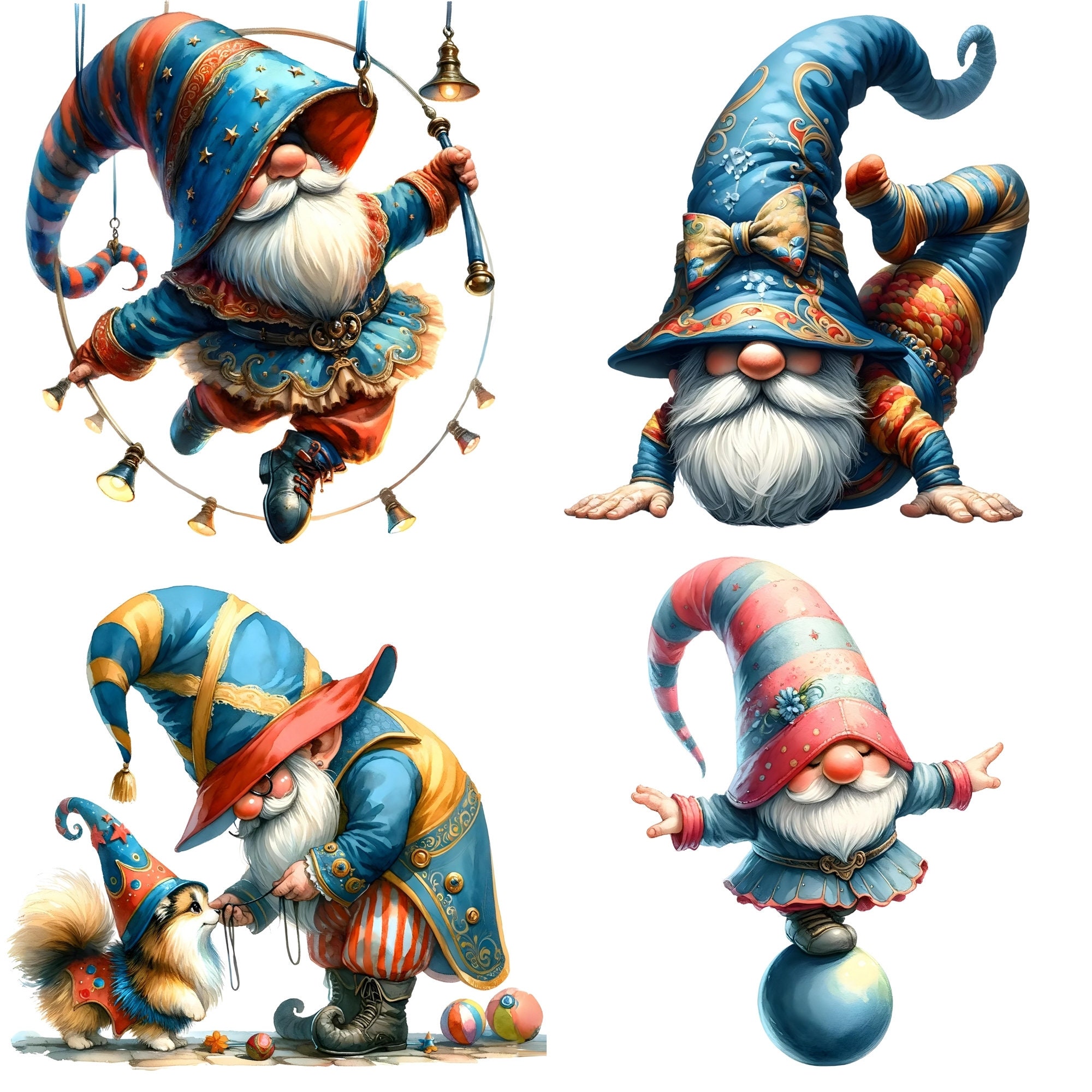 14 PNG, 300 DPI, Gnomes in the Circus, Watercolor Clipart, Cute ...