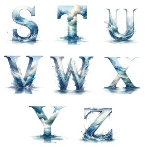 Alphabet A to Z in Water Texture, Watercolor Clipart, Commercial Use - Etsy