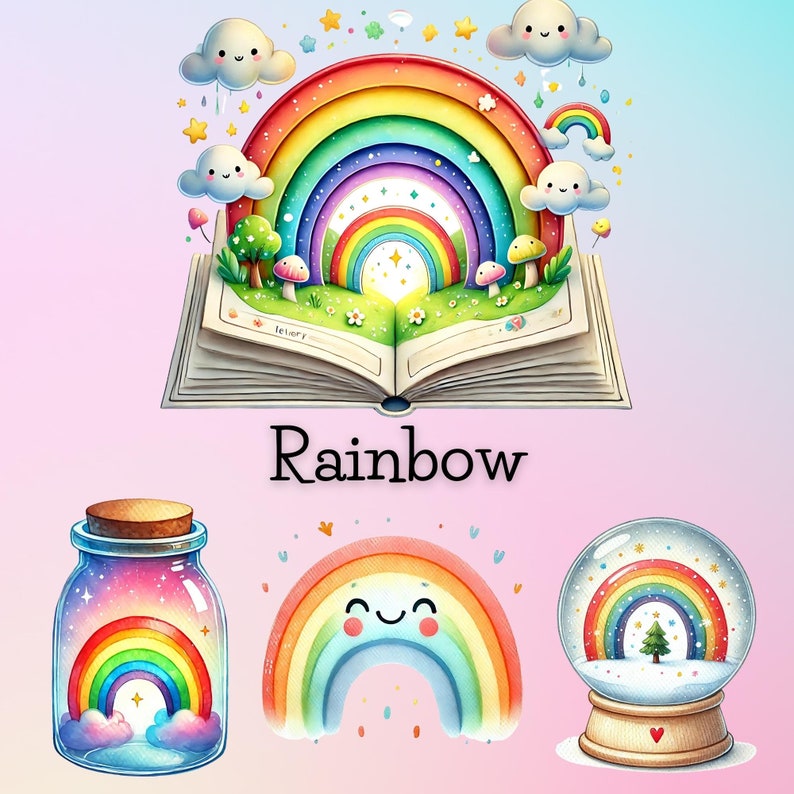 25 PNG, 300 DPI, Rainbow, Watercolor Clipart, Commercial Use - Etsy