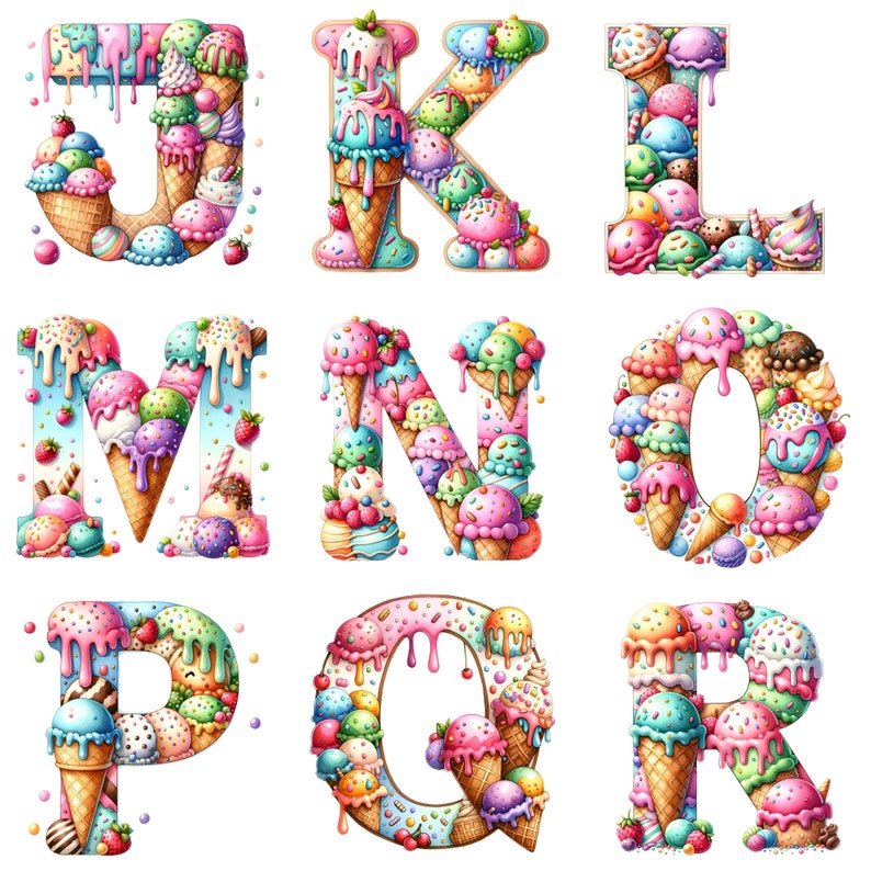 Alphabet A to Z in Ice Cream Theme, Watercolor Clipart, Cute Watercolor ...