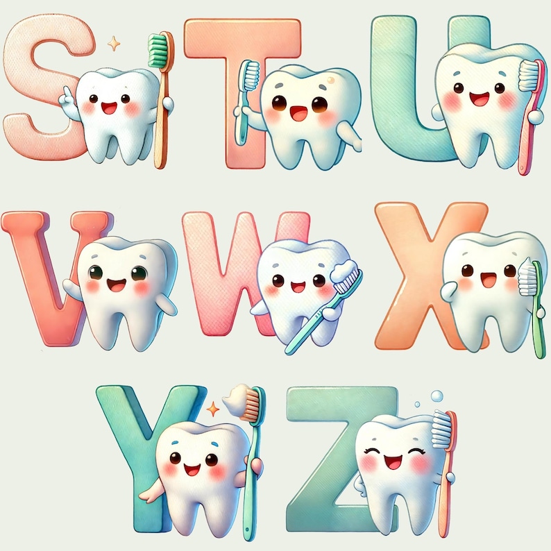 Watercolor Tooth Alphabet Clipart, A-Z PNG (commercial Use) - Etsy