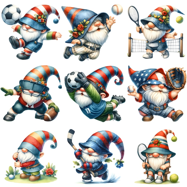 Sports Gnome Watercolor Clipart: Invitation Design (PNG, 300 DPI) - Etsy