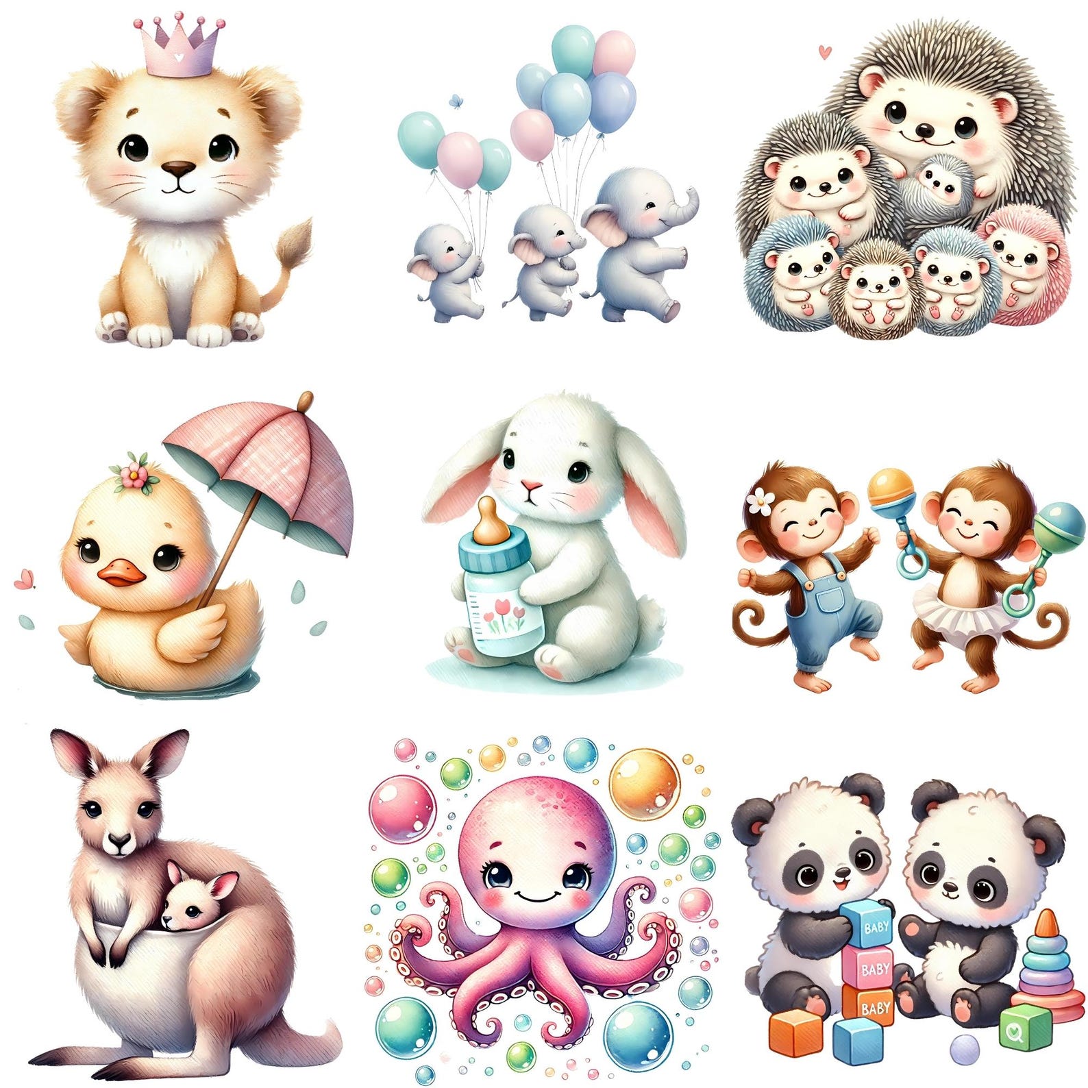 Cute Animals Watercolor Clipart, Commercial Use (PNG, 300 DPI) - Etsy