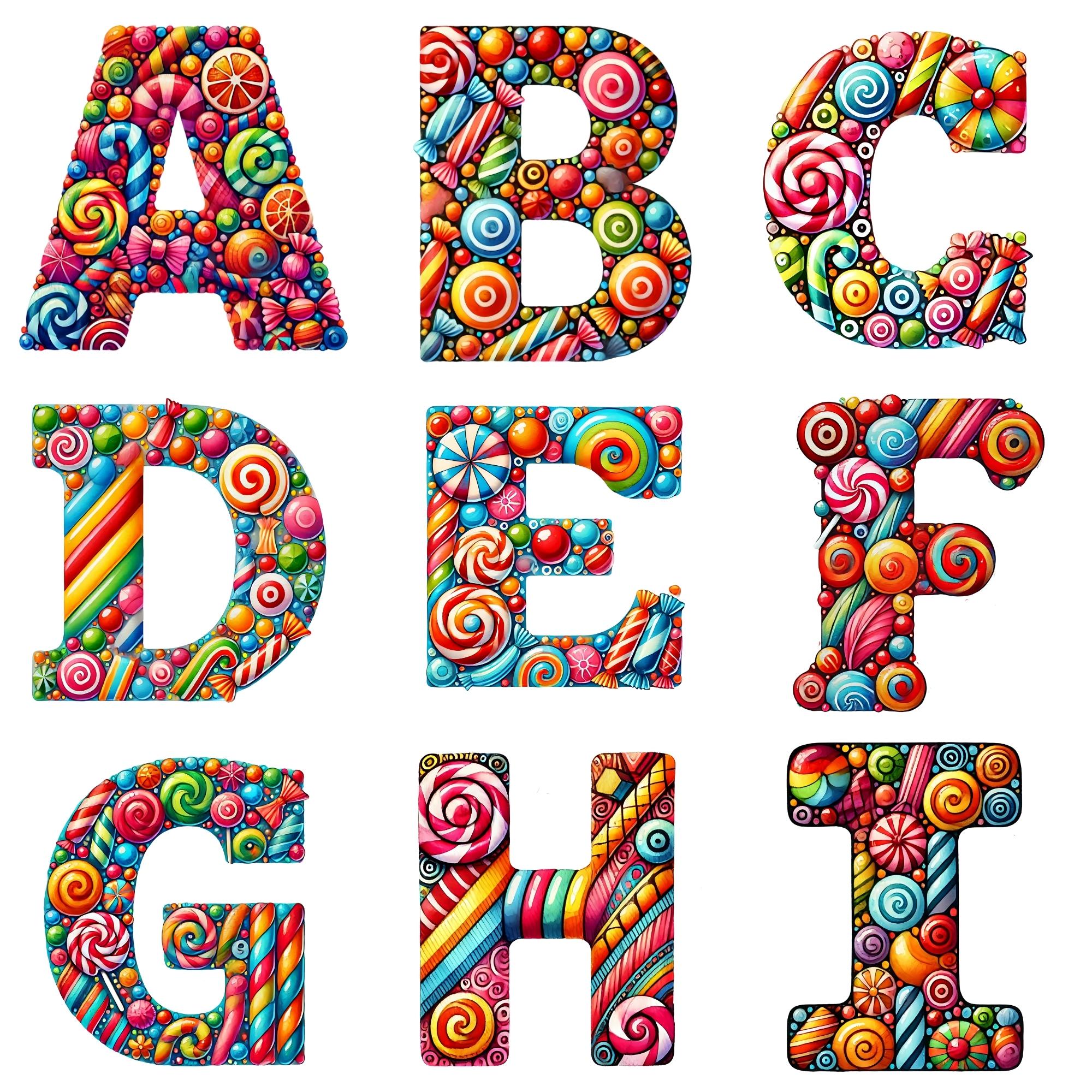 Candy Alphabet Clipart: Watercolor Letters A-Z (PNG, Commercial Use) - Etsy